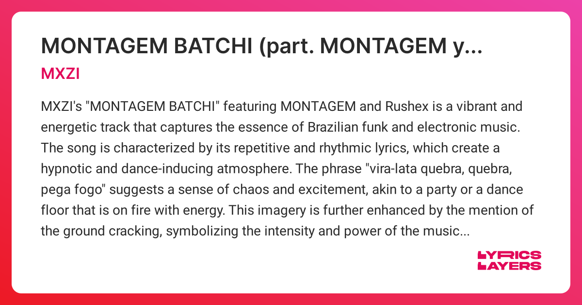 MONTAGEM BATCHI (part. MONTAGEM y Rushex) (Lyrics in English) - MXZI