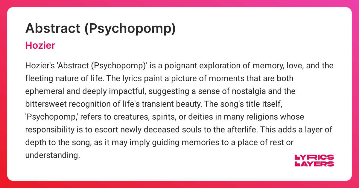 Meaning of ABSTRACT (PSYCHOPOMP) (Hozier)
