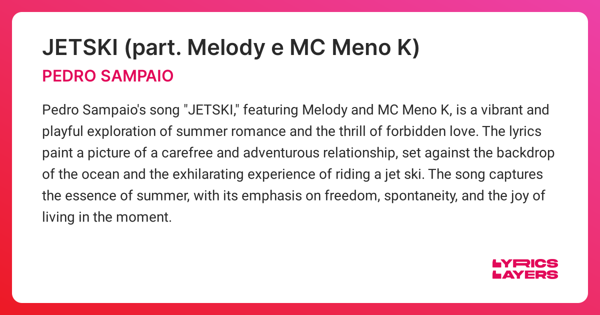 JETSKI (part. Melody e MC Meno K) (Lyrics in English) - PEDRO SAMPAIO