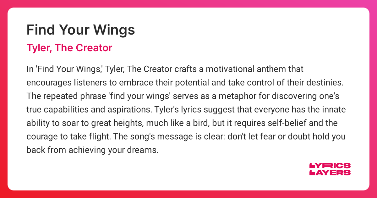 FIND YOUR WINGS - Tyler, The Creator - LYRICSLAYERS.COM