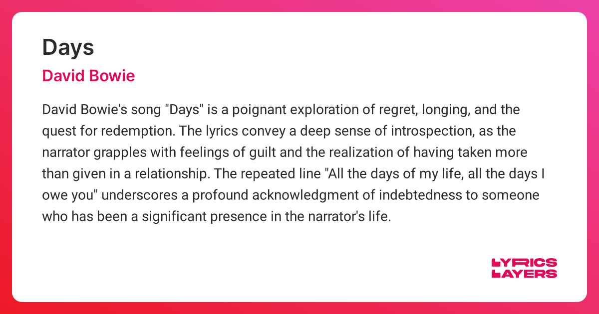 Meaning of DAYS (David Bowie)