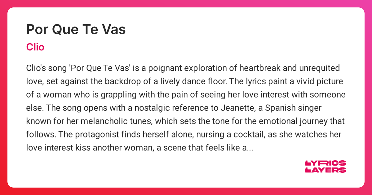 POR QUE TE VAS (Lyrics in English) - Clio