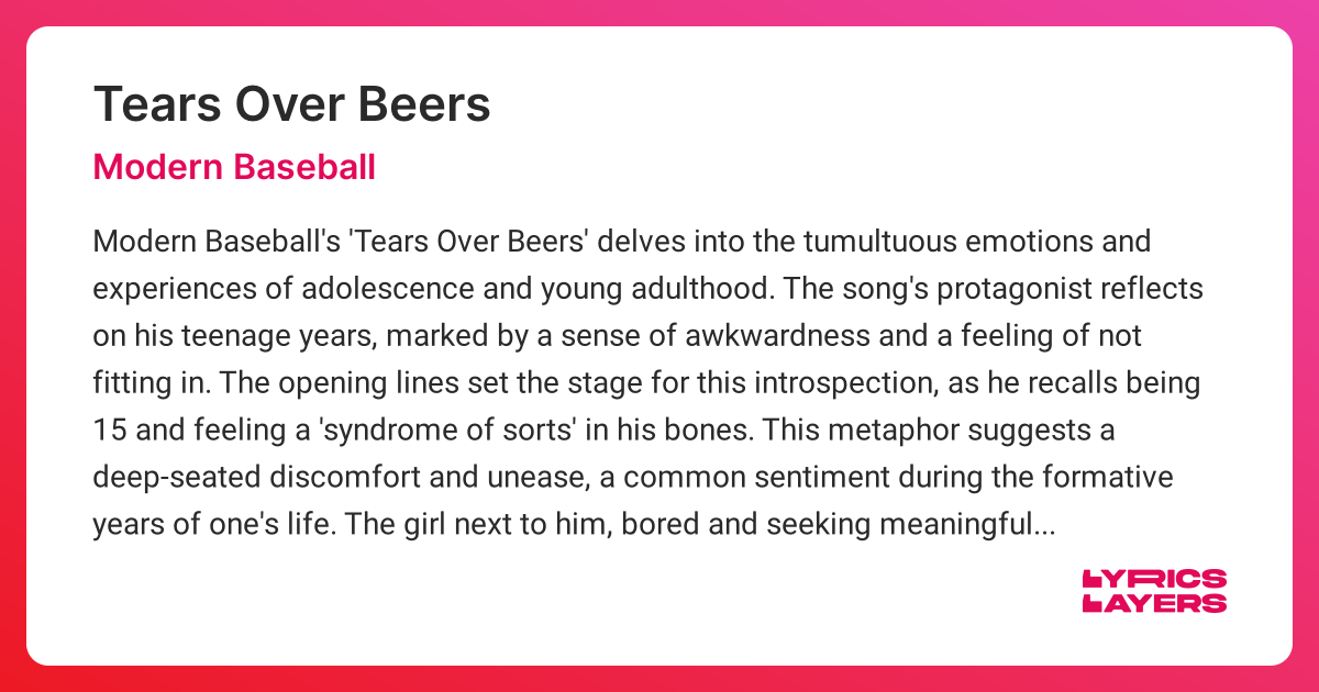 Meaning of TEARS OVER BEERS (Modern Baseball)