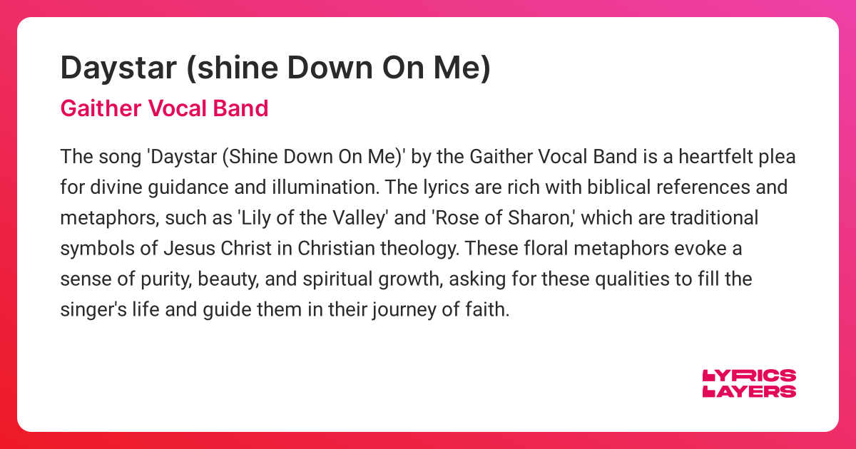 Meaning of DAYSTAR (SHINE DOWN ON ME) (Gaither Vocal Band)