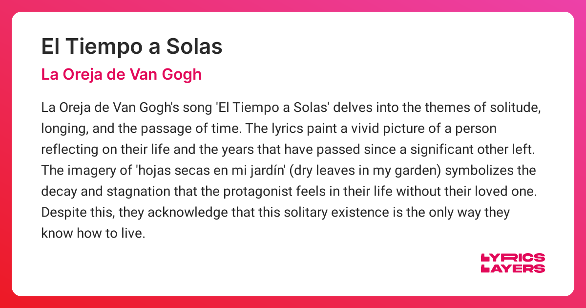 EL TIEMPO A SOLAS: deutsche Übersetzung von La Oreja de Van Gogh
