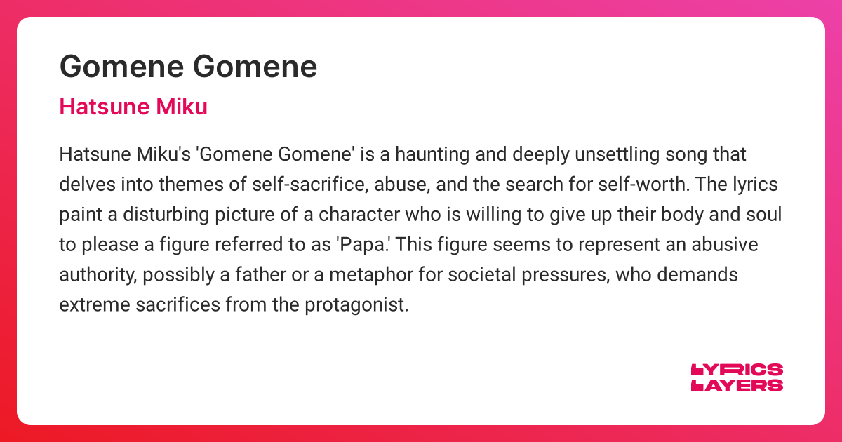 GOMENE GOMENE (Lyrics in English) - Hatsune Miku