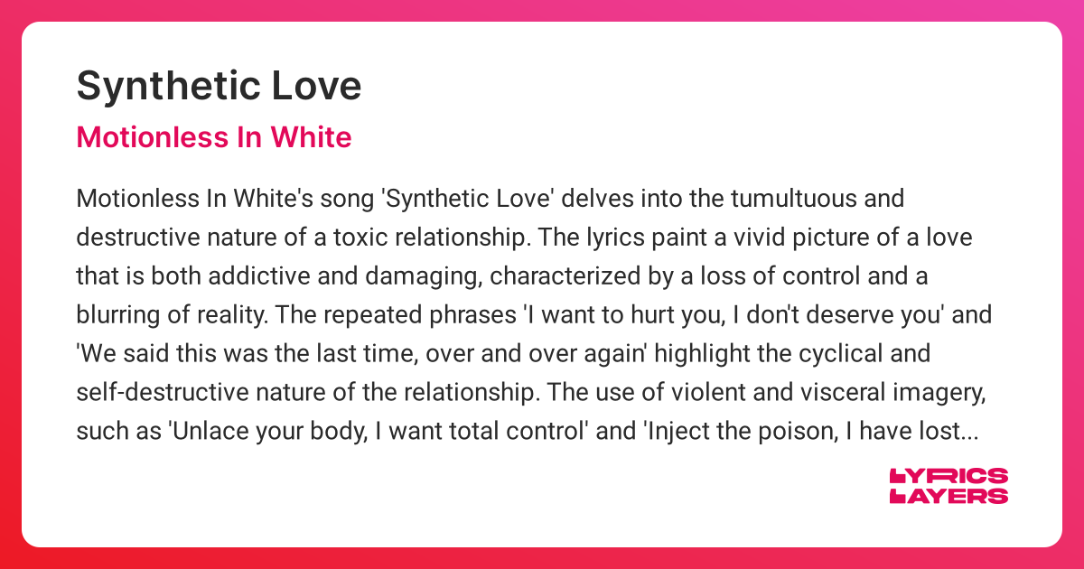 Meaning of SYNTHETIC LOVE (Motionless In White)