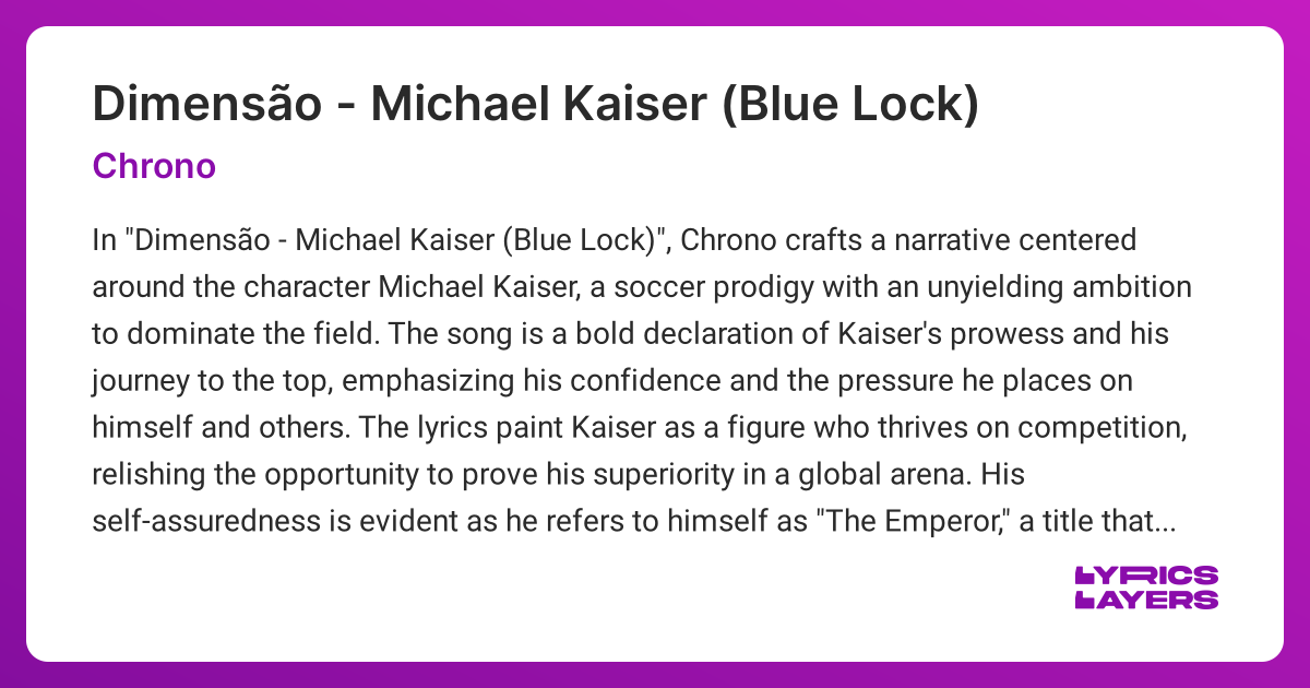 Dimensão - Michael Kaiser (Blue Lock): deutsche Übersetzung von Chrono