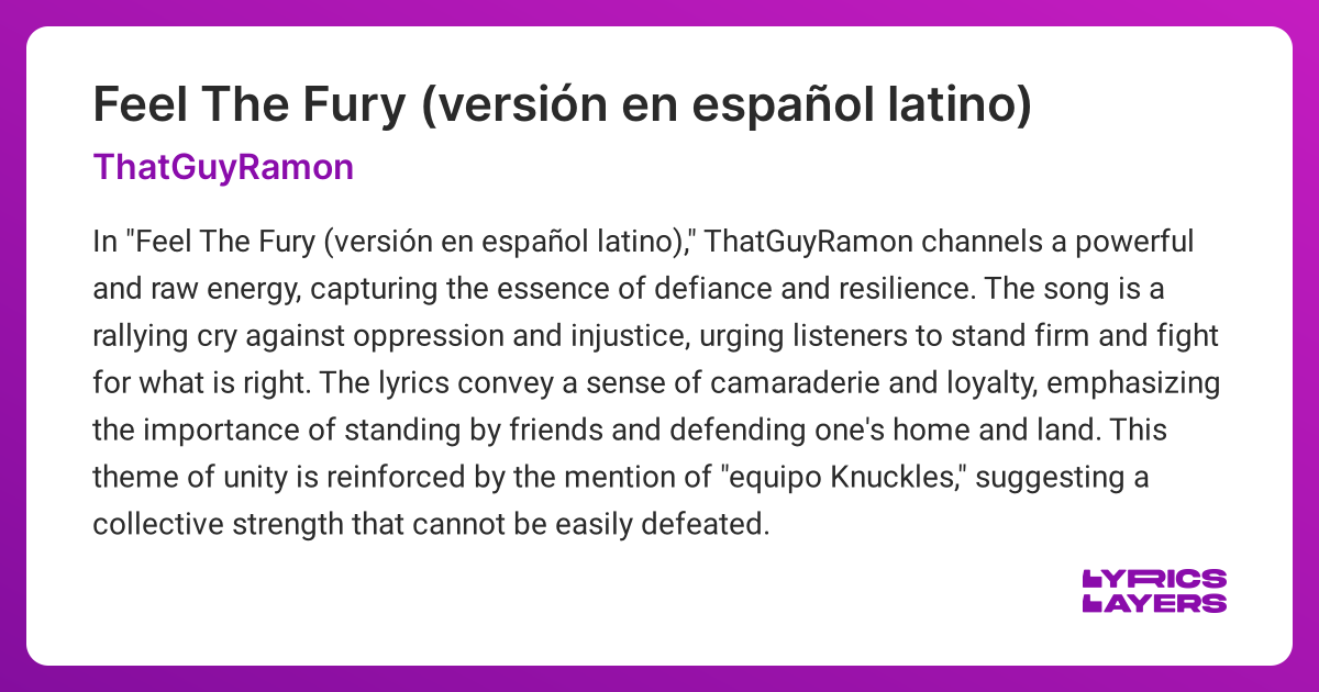 Feel The Fury (versión en español latino): deutsche Übersetzung von ...