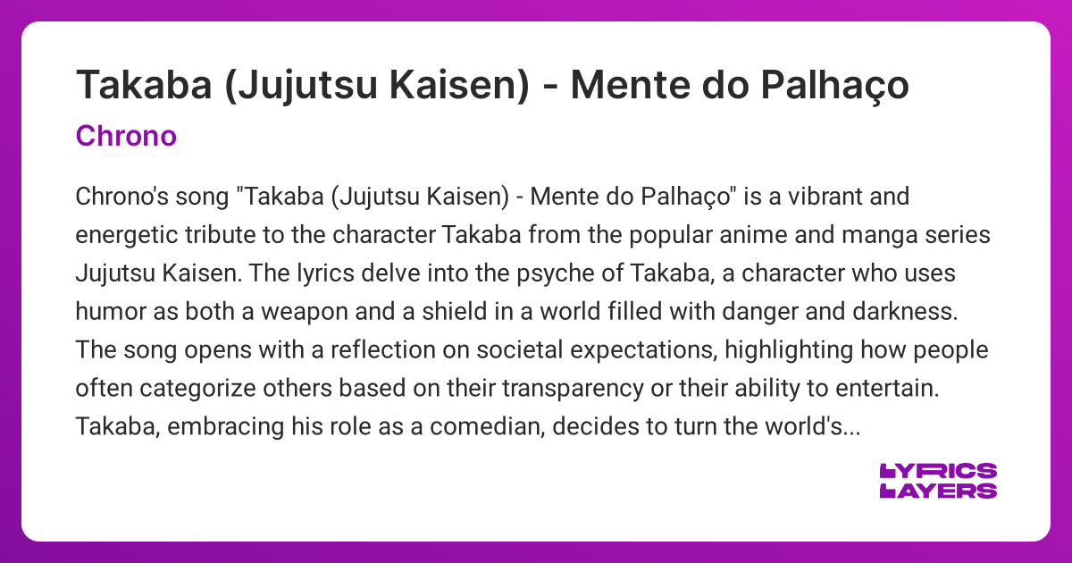 Takaba (Jujutsu Kaisen) - Mente do Palhaço (Lyrics in English) - Chrono