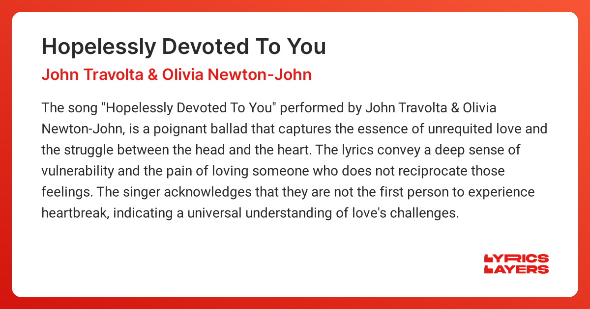 Meaning of HOPELESSLY DEVOTED TO YOU (John Travolta & Olivia Newton-John)