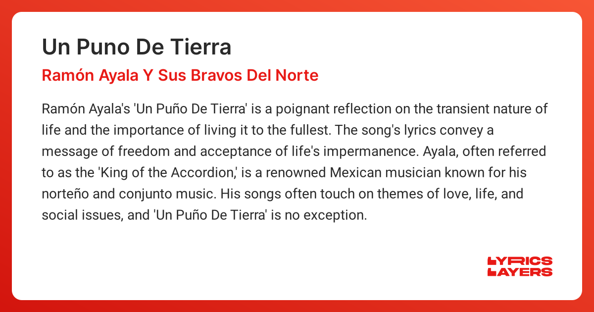 UN PUNO DE TIERRA (Lyrics in English) - Ramón Ayala Y Sus Bravos Del Norte