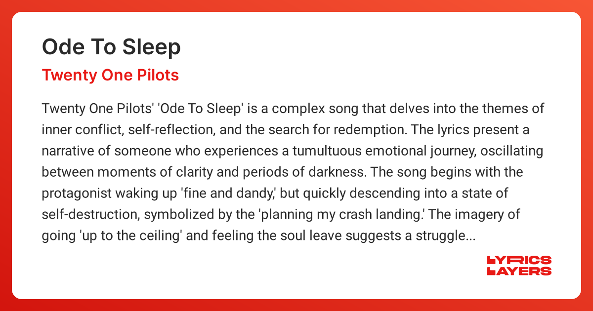 Meaning of ODE TO SLEEP (Twenty One Pilots)