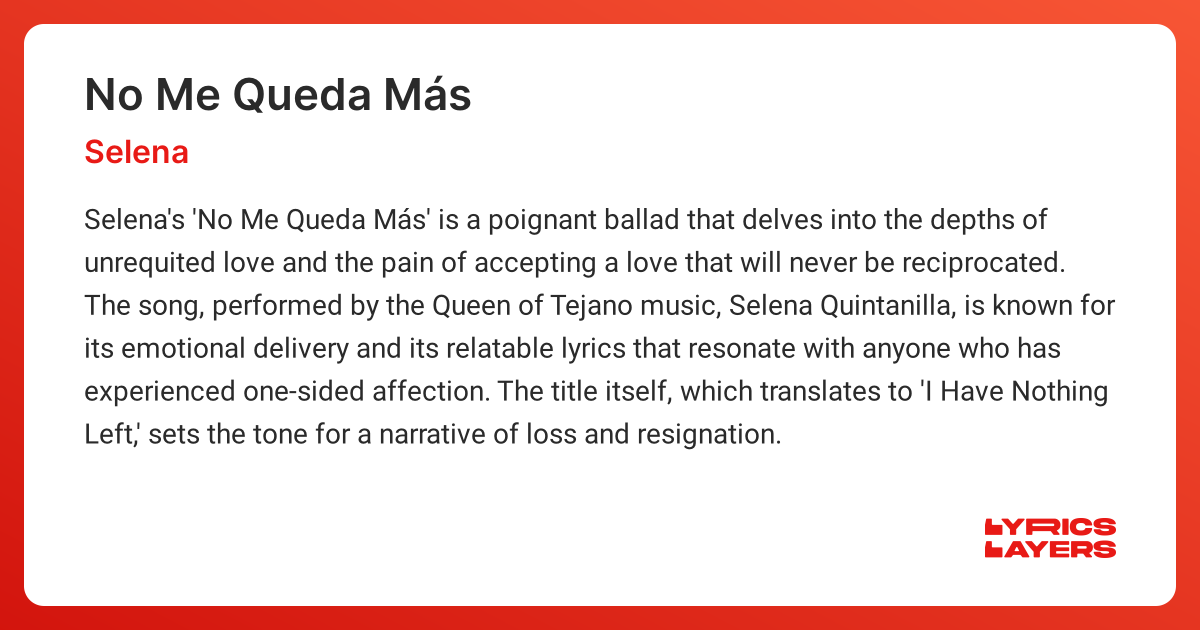 NO ME QUEDA MÁS (Lyrics in English) - Selena