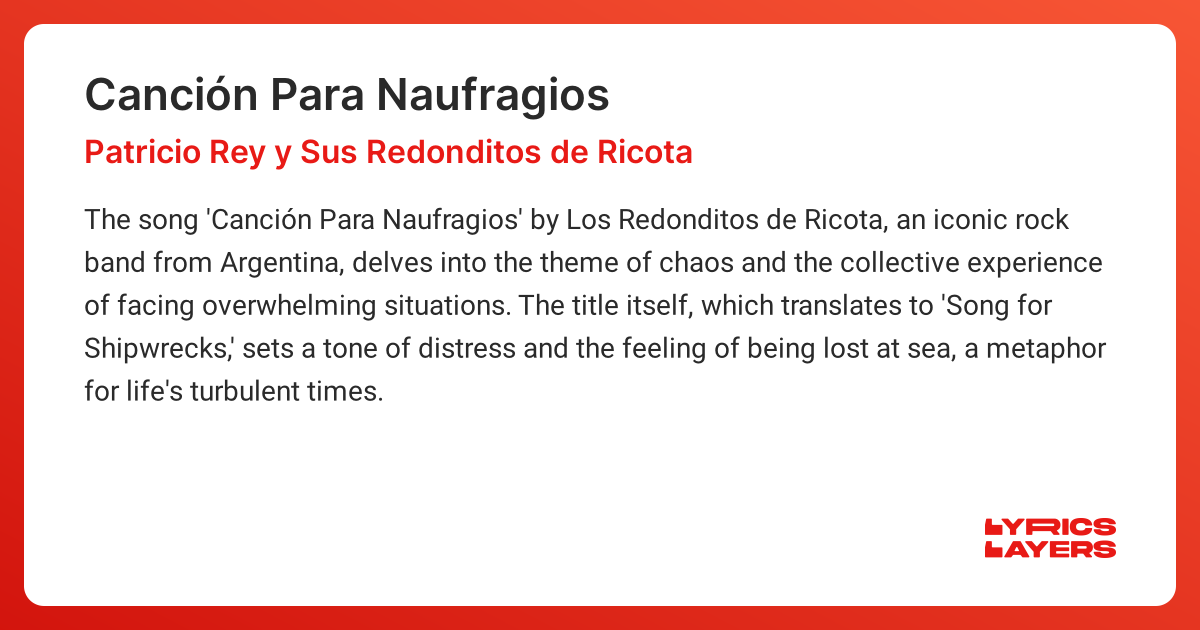 CANCIÓN PARA NAUFRAGIOS: traduction française de Patricio Rey y Sus ...