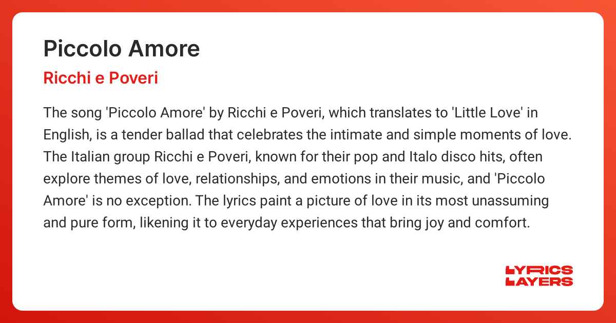 Meaning of PICCOLO AMORE (Ricchi e Poveri)