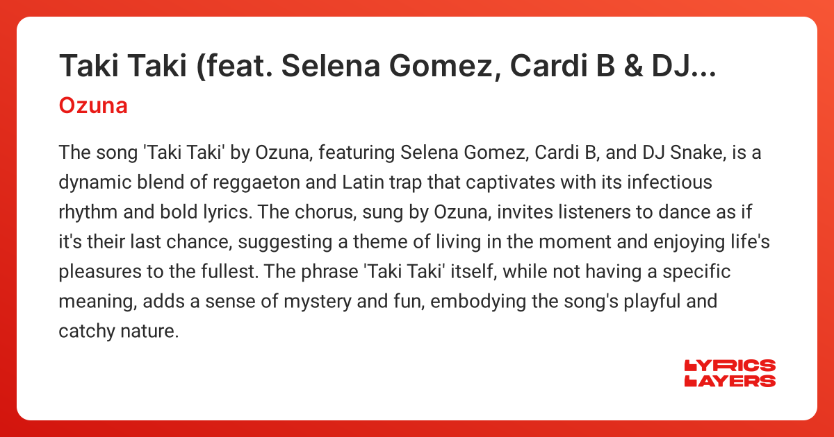 Taki Taki (feat. Selena Gomez, Cardi B & DJ Snake) (Lyrics in English ...