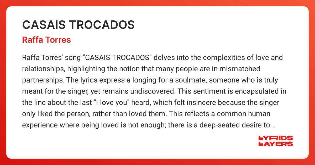 CASAIS TROCADOS (Lyrics in English) - Raffa Torres