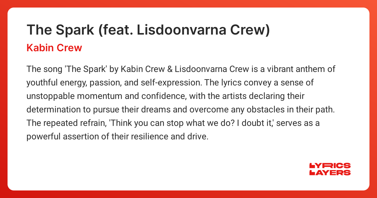 THE SPARK (FEAT. LISDOONVARNA CREW) - Kabin Crew - LYRICSLAYERS.COM