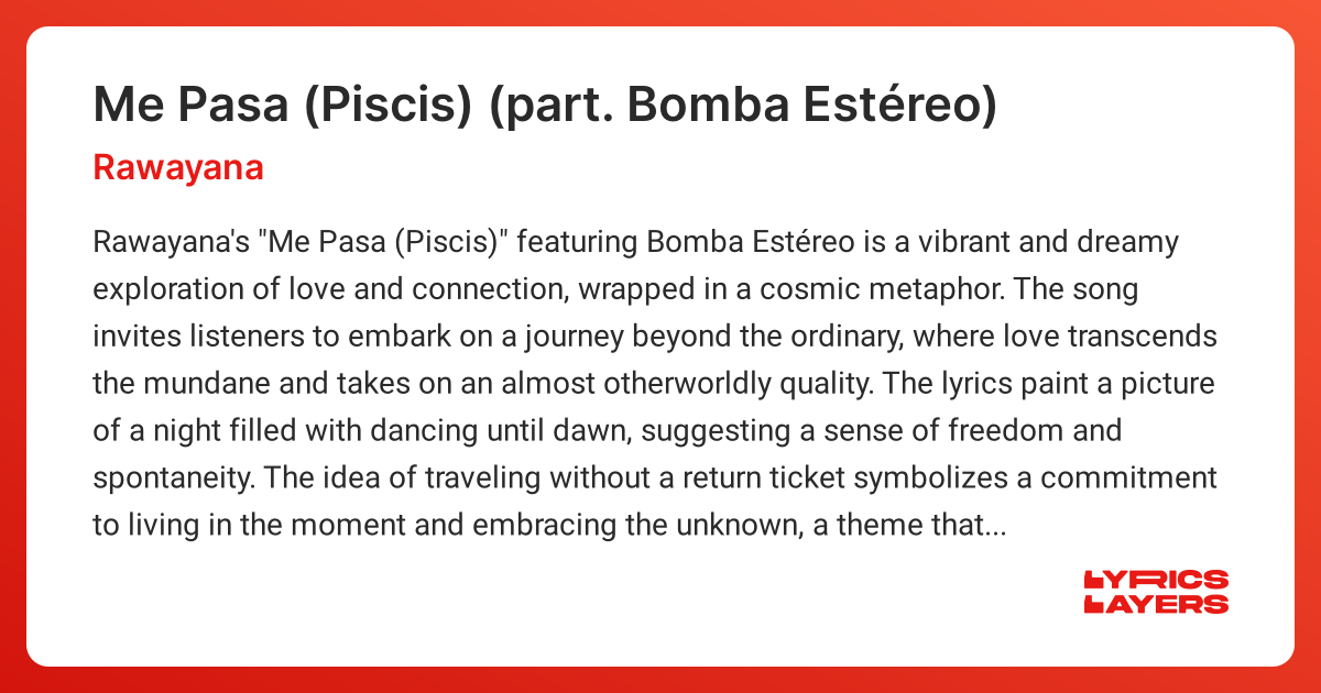Meaning of Me Pasa (Piscis) (part. Bomba Estéreo) (Rawayana)