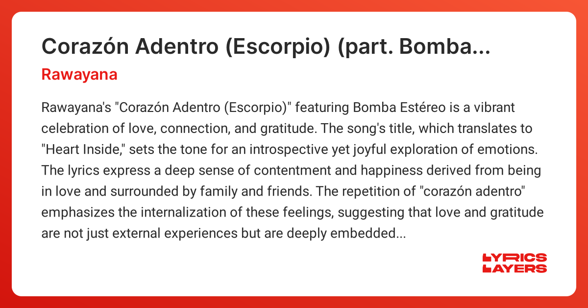 Meaning of Corazón Adentro (Escorpio) (part. Bomba Estéreo) (Rawayana)