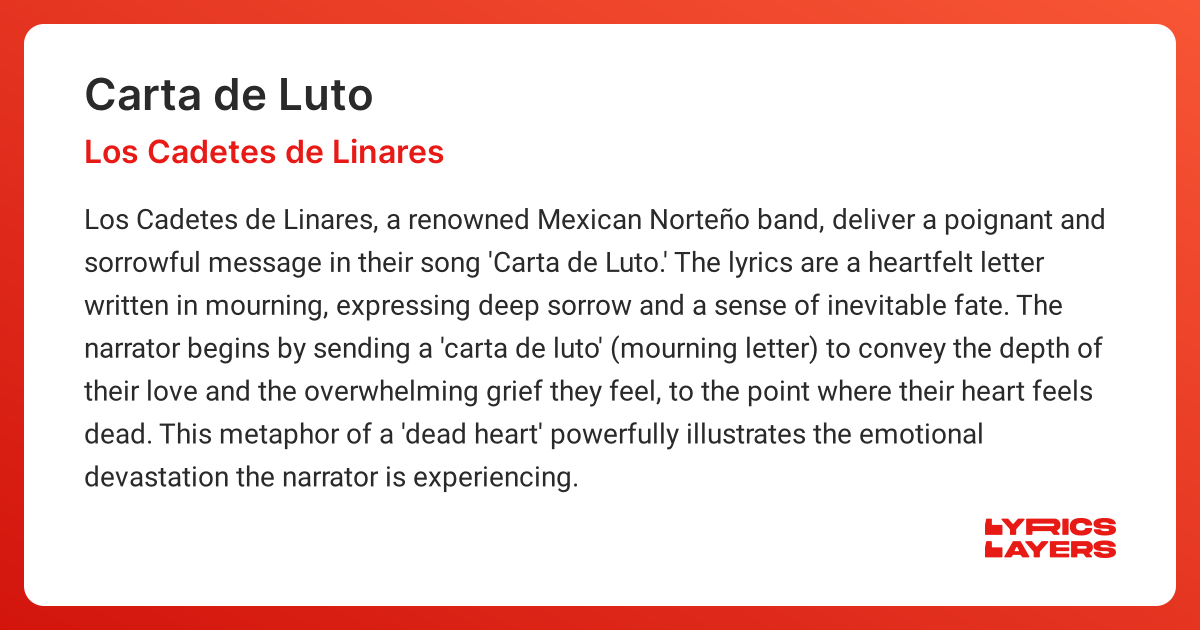 CARTA DE LUTO (Lyrics in English) - Los Cadetes de Linares