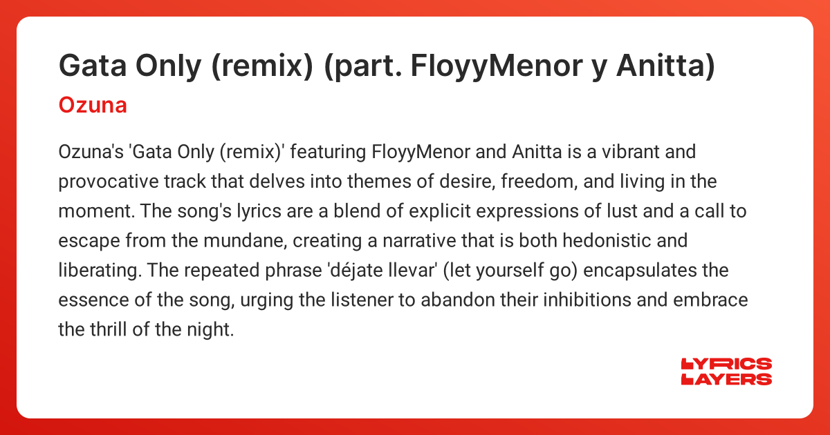 Gata Only (remix) (part. FloyyMenor y Anitta) (Lyrics in English) - Ozuna