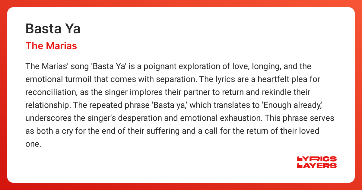 BASTA YA: traduction française de The Marias