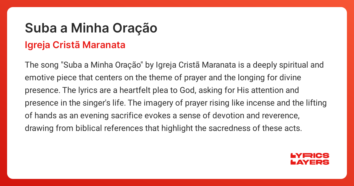 Meaning of SUBA A MINHA ORAÇÃO (Igreja Cristã Maranata)