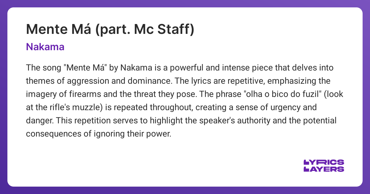 MENTE MÁ (PART. MC STAFF) (Lyrics in English) - Nakama