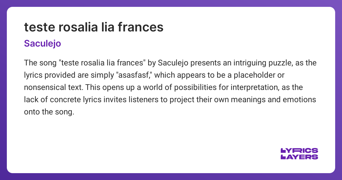 Meaning of TESTE ROSALIA LIA FRANCES (Saculejo)