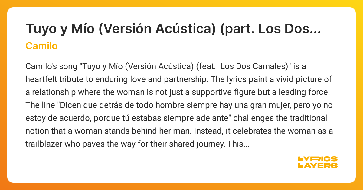 Tuyo y Mío (Versión Acústica) (part. Los Dos Carnales) (Lyrics in ...