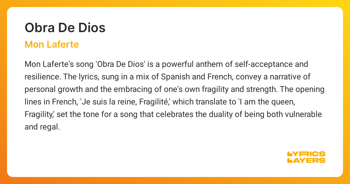 Meaning of OBRA DE DIOS (Mon Laferte)