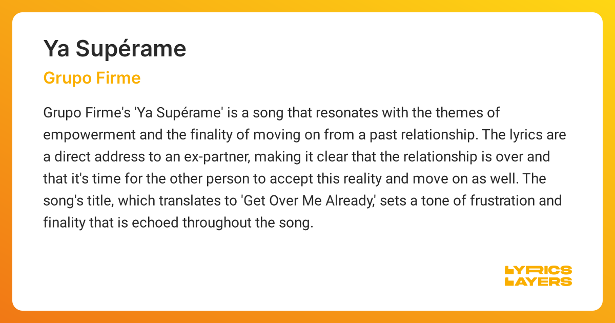 YA SUPÉRAME (Lyrics in English) - Grupo Firme