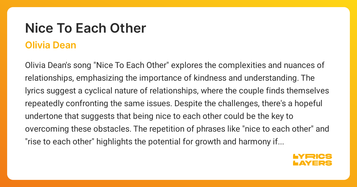 Meaning of NICE TO EACH OTHER (Olivia Dean)
