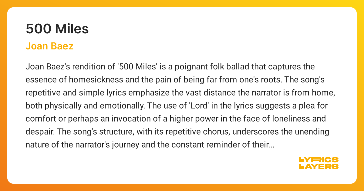 Meaning of 500 MILES (Joan Baez)