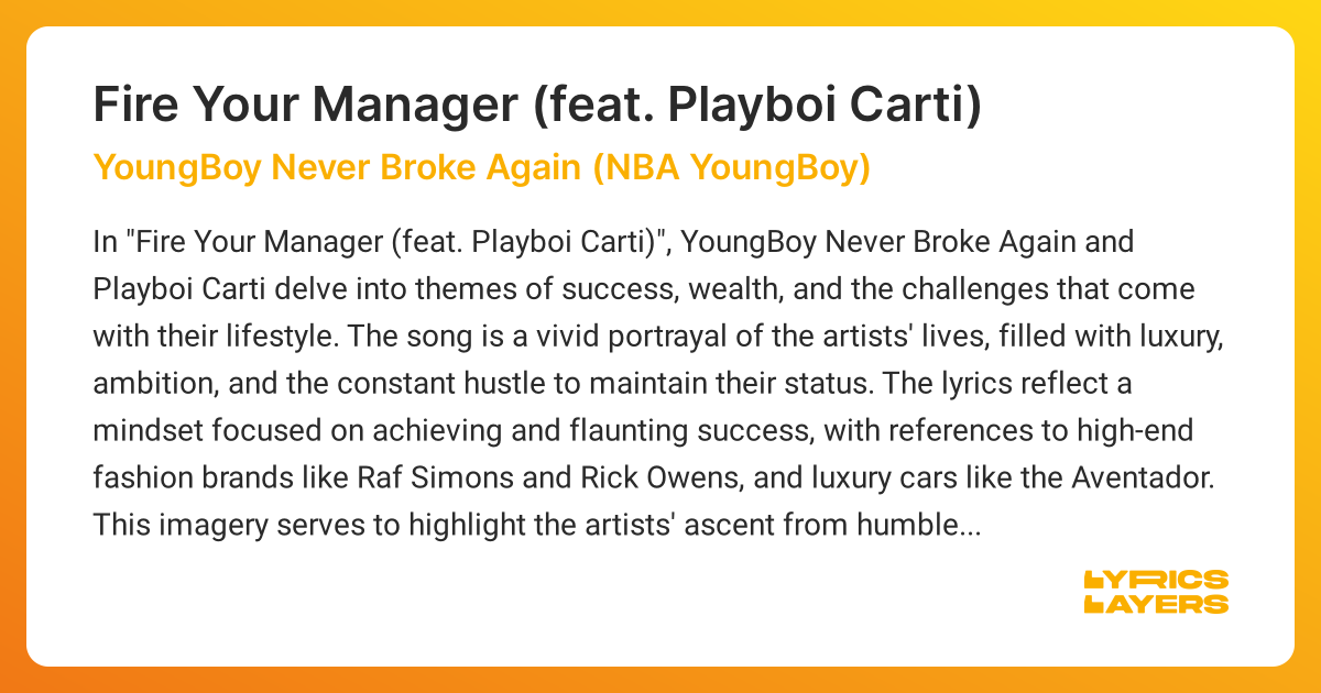 Meaning of Fire Your Manager (feat. Playboi Carti) (YoungBoy Never Broke Again (NBA YoungBoy))