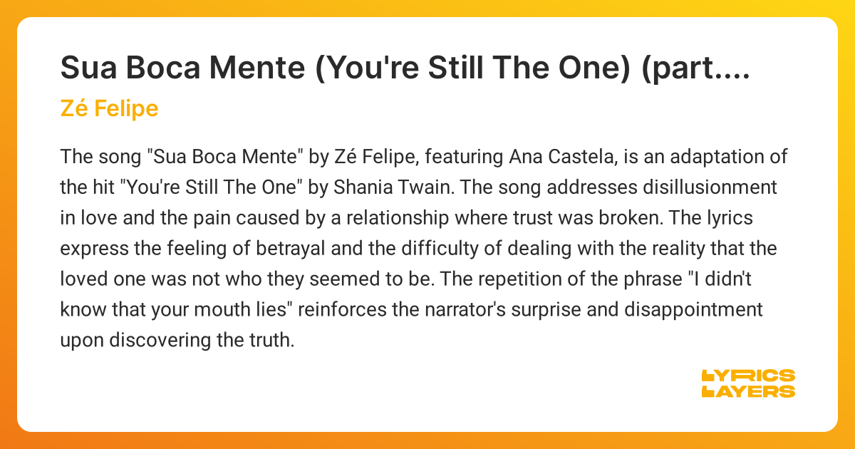 Meaning of Sua Boca Mente (You're Still The One) (part. Ana Castela ...