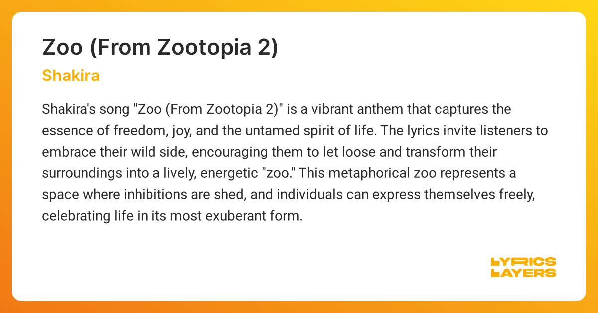 Meaning of ZOO (FROM ZOOTOPIA 2) (Shakira)