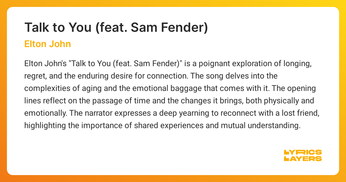 Meaning of TALK TO YOU (FEAT. SAM FENDER) (Elton John)