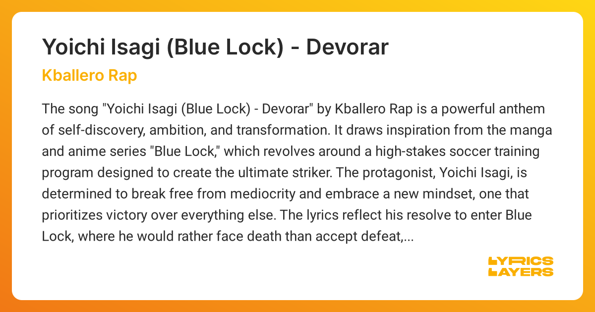Meaning of Yoichi Isagi (Blue Lock) - Devorar (Kballero Rap)