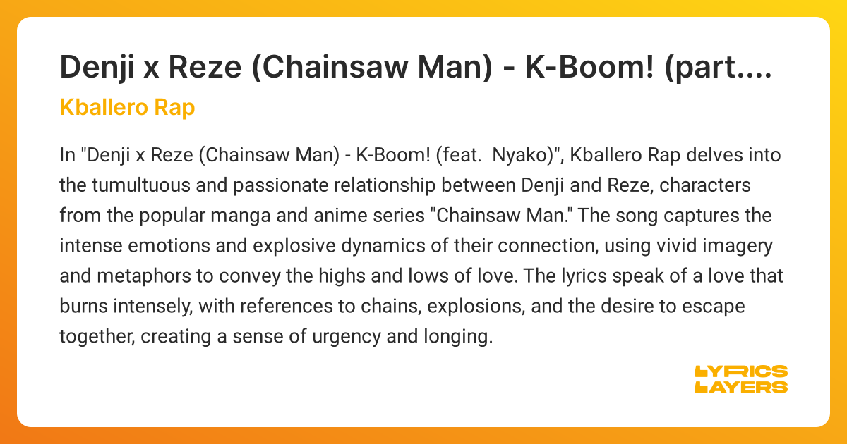 Meaning of Denji x Reze (Chainsaw Man) - K-Boom! (part. Nyako ...