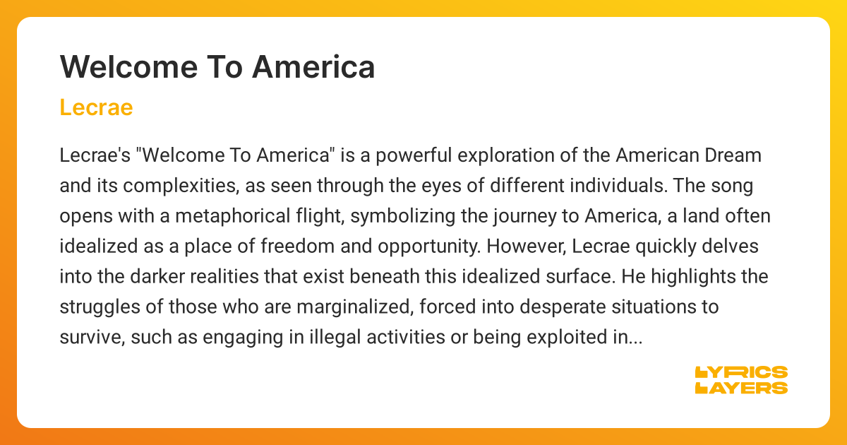 Meaning of WELCOME TO AMERICA (Lecrae)