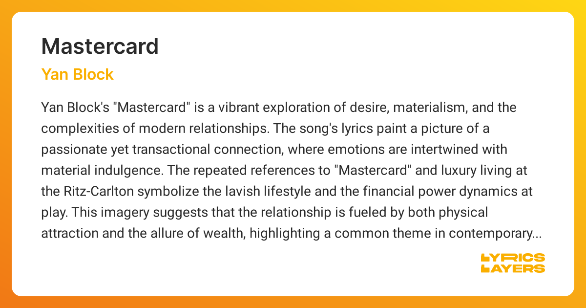 MASTERCARD (Lyrics in English) - Yan Block