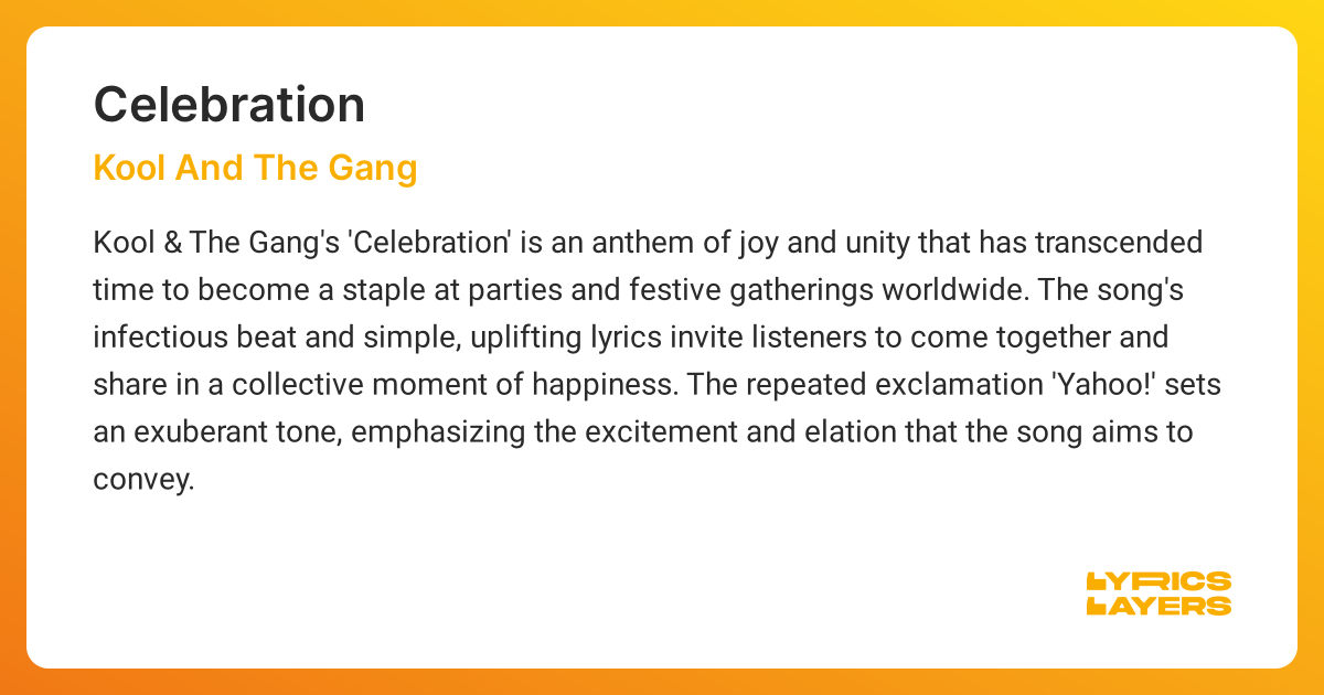 CELEBRATION: traduction française de Kool And The Gang