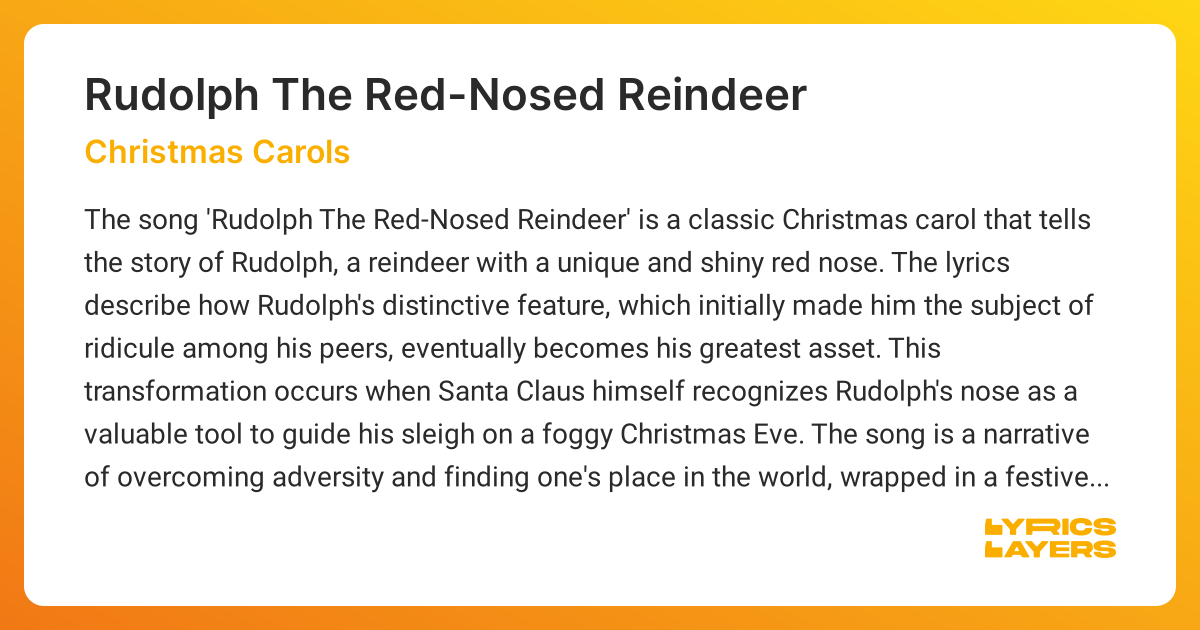 RUDOLPH THE RED-NOSED REINDEER: Nederlandse vertaling van Christmas Carols